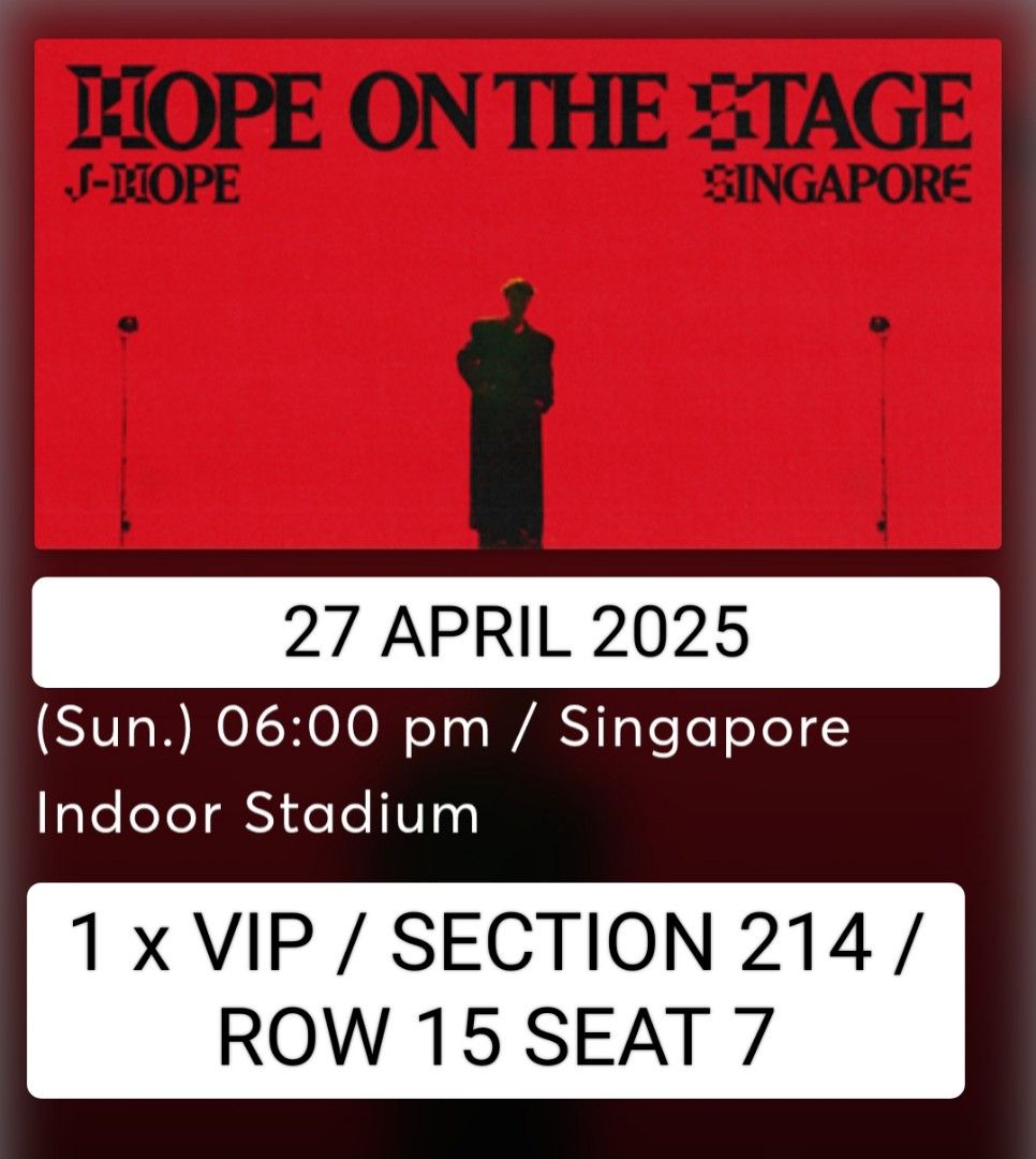 [1 X VIP] j-hope Tour 'HOPE ON THE STAGE' in SINGAPORE, Tickets ...