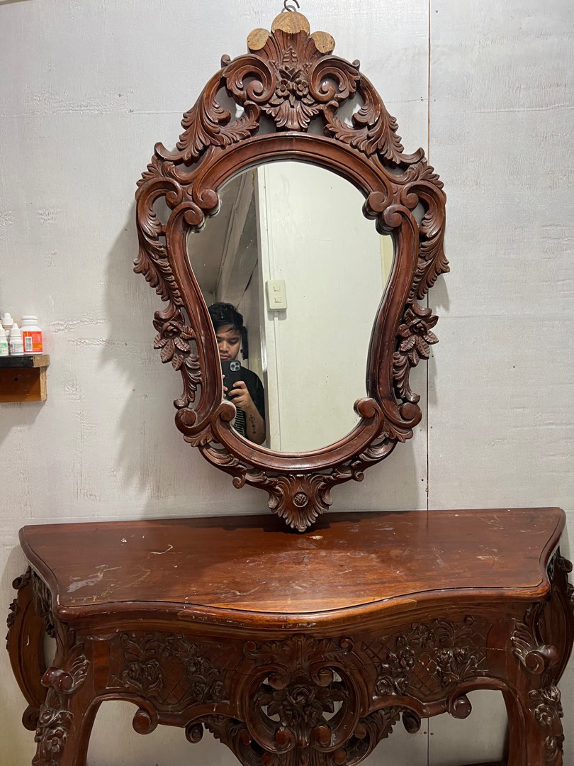 Antique/Vintage Narra Console Table & Mirror Set, Furniture & Home ...