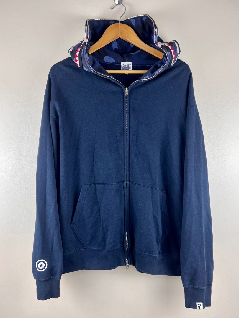 BAPE NAVY 1st Camo navy Shark Full Zip Hoodie, Men's Fashion ...