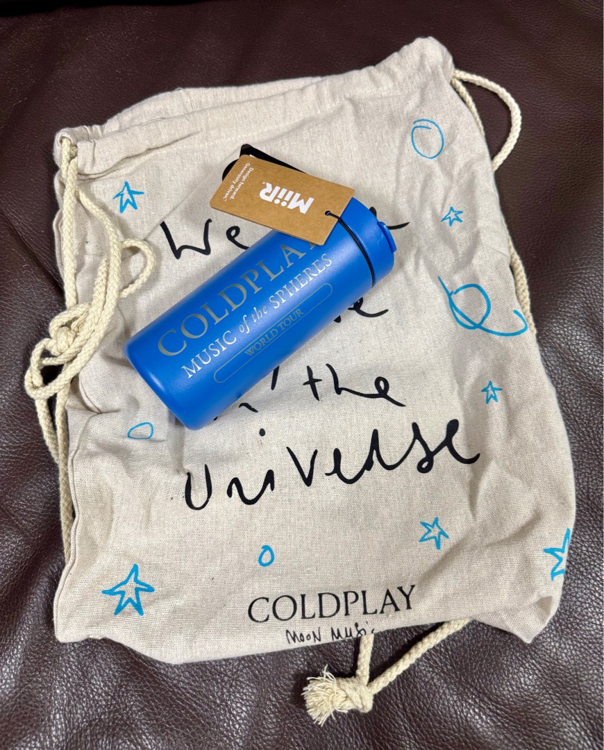 Coldplay VIP 限定保温水樽連麻布索袋背包 Music of the Spheres 2025 World Tour, 興趣及遊戲 ...