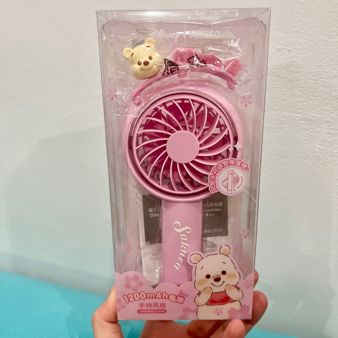 Disney Miniso rotatable Portable Fan Winnie the Pooh Pink sakura pink ...