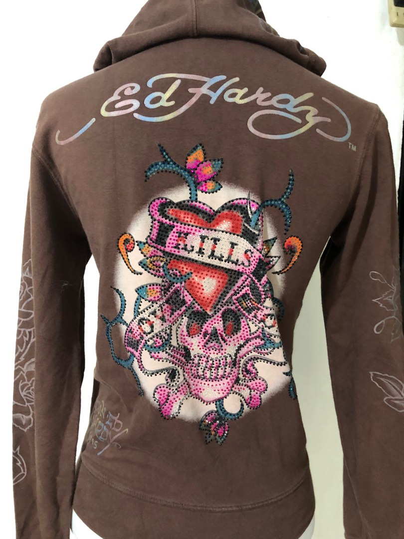 Ed Hardy Jacket Hoodie Brown for Women | 2000s Y2K skater christian ...