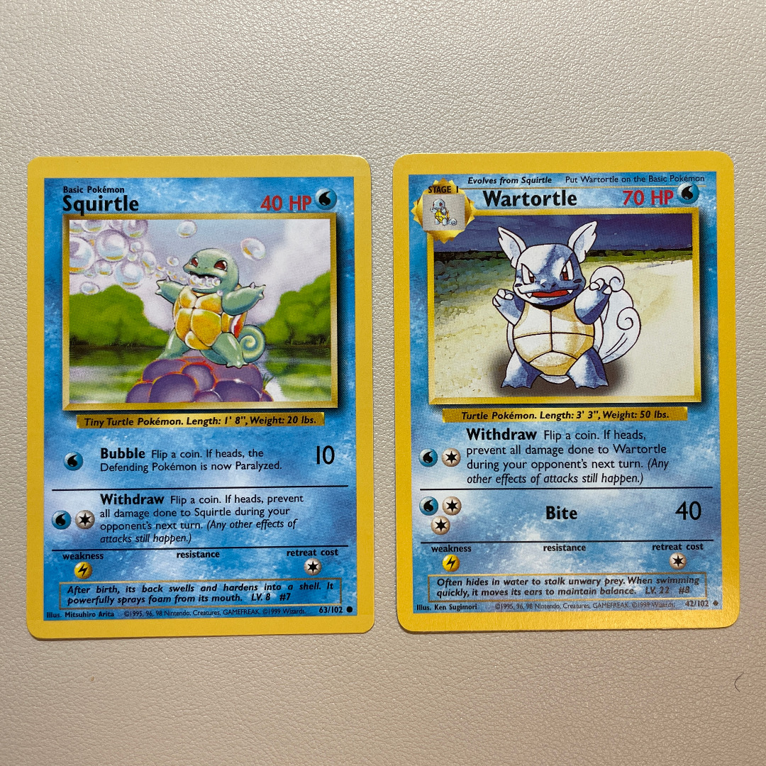 English Pokemon: Squirtle + Wartortle (Base Set), 興趣及遊戲, 手作＆自家設計, 工藝用品及 ...