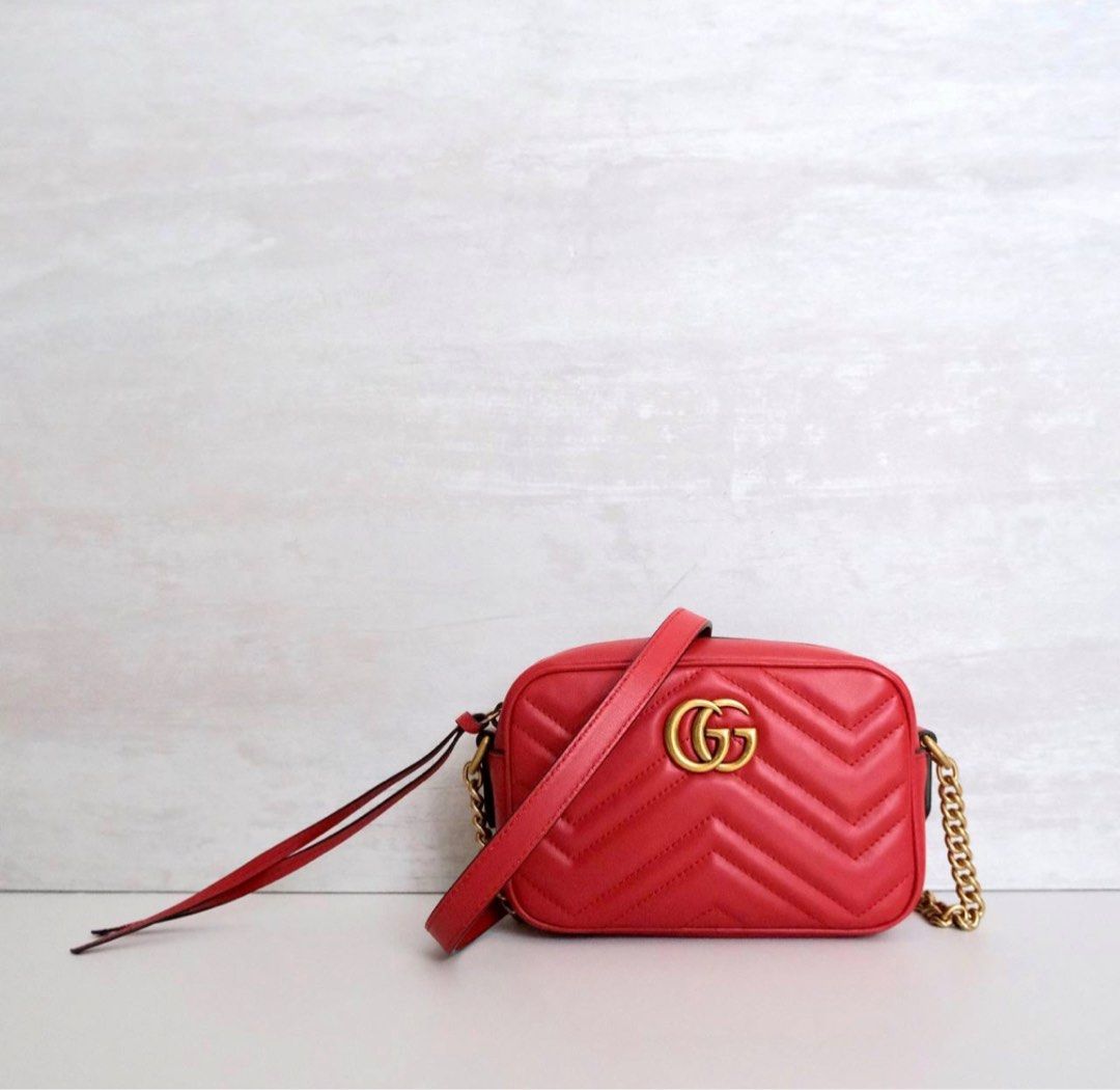 Gucci Marmont Mini Camera Bag GHW in Red, Luxury, Bags & Wallets on ...