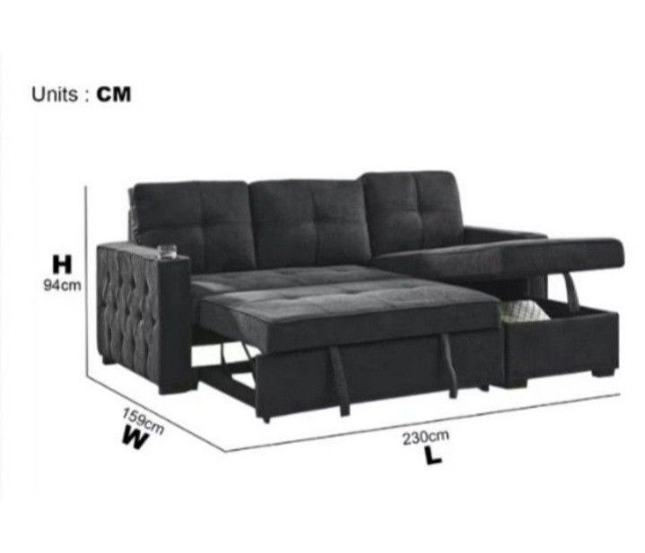 Hari Raya Promo left 2 - 2 in 1 Charcoal Fabric Day Bed 3 Seater Sofa L ...