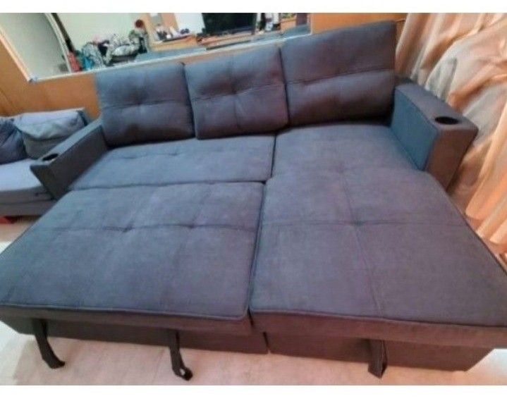 Hari Raya Promo left 2 - 2 in 1 Charcoal Fabric Day Bed 3 Seater Sofa L ...
