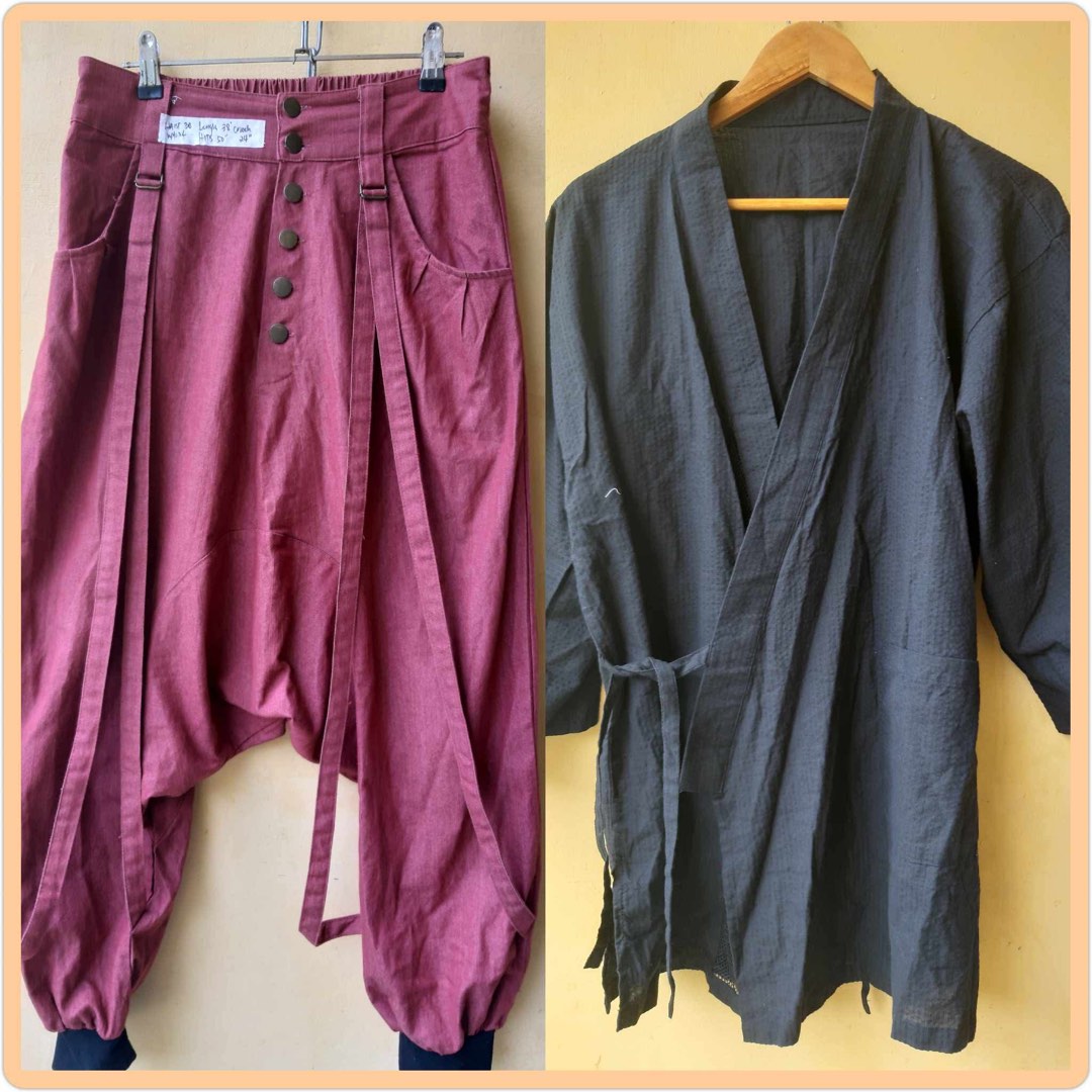 Japanese Saroel Pants and Kimono Haori Hip Hop Gothic, Men's Fashion ...