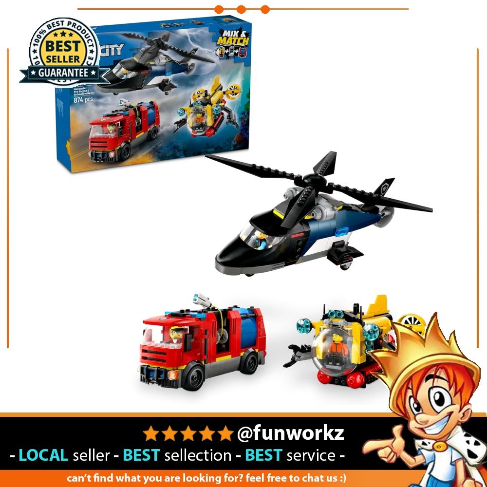 LEGO City Helicopter, Fire Engine & Submarine Remix 60462, 3 Combinable ...