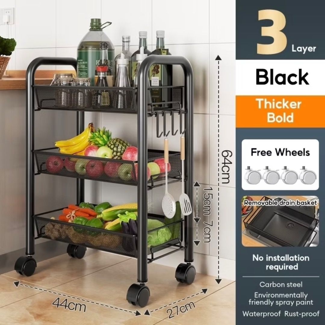 Multilayered Kitchen Shelf | Black Metal Spice Condiment Rack | Fruit ...