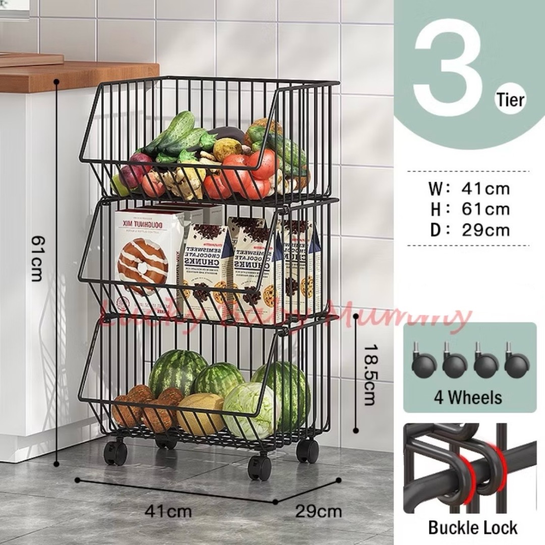 Multi-Tier Kitchen Storage Basket | Fruit Rack | Vegetable Trolley With ...