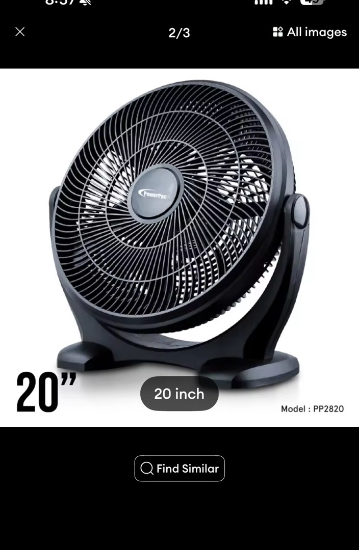 PowerPC 20” powerful floor fan black, TV & Home Appliances, Other Home ...