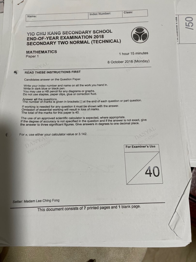 Sec 2NT maths exam paper, Hobbies & Toys, Books & Magazines, Assessment ...