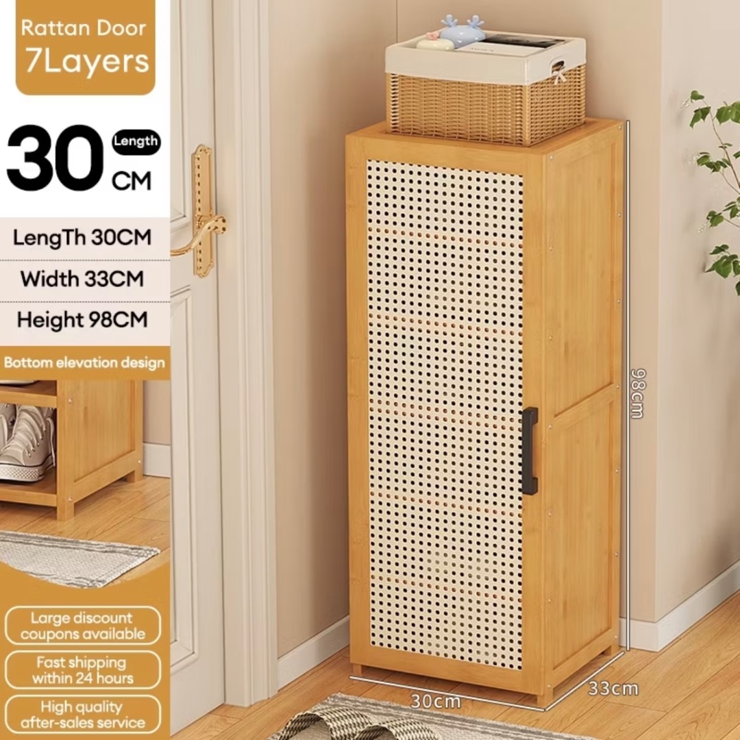 Tall Storage Cabinet | Rattan Door Organizer | Wooden Cabinet With ...