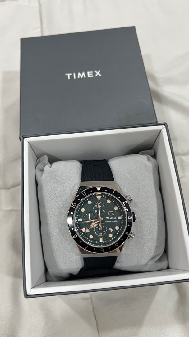 Timex Q Timex 3Time Zone Chronograph Quartz Green Dial Men's Watch TW2V70200 GMT, Men's Fashion ...