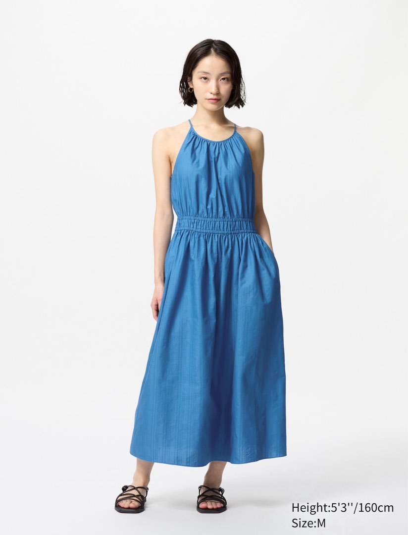 Uniqlo Halter Neck Sleeveless Dress in Blue, Women's Fashion, Dresses ...