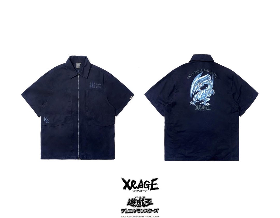 XRAGE x《遊戲王》第二彈！三幻神強勢登場！ 青眼白龍工作襯衫, 男裝, 上身及套裝, T-shirt、恤衫、有領衫 - Carousell