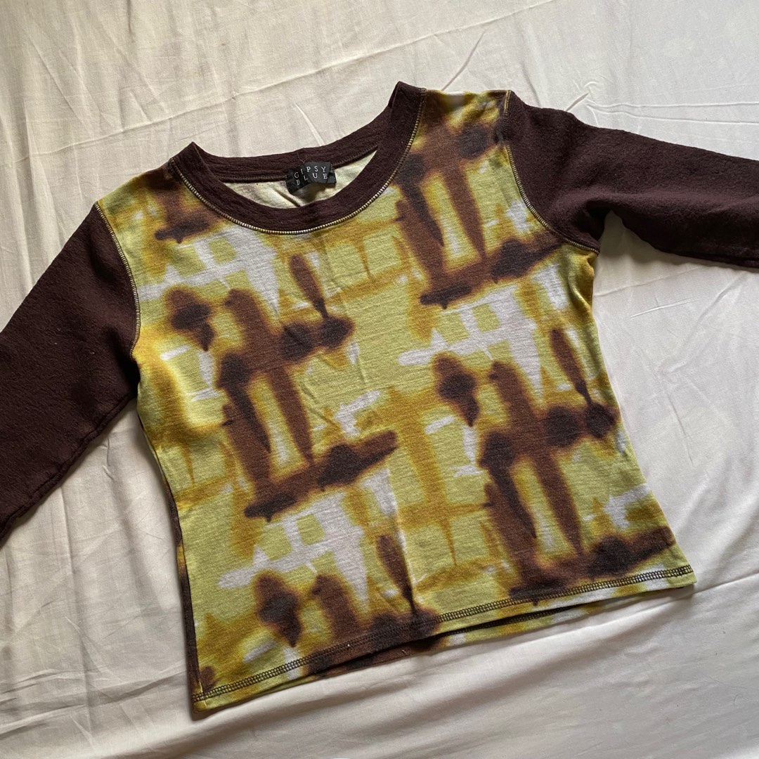 y2k vintage 2000s graphic brown longsleeves top, Women's Fashion, Tops ...