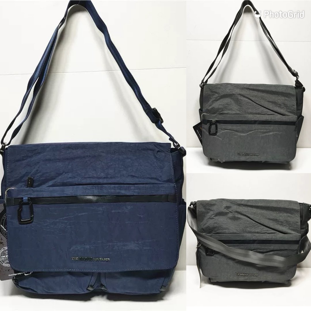 美國 THE BRIDGE WAYFARER 深藍灰色尼龍布 斜咩袋, 男裝, 袋, 腰袋、手提袋、小袋 - Carousell