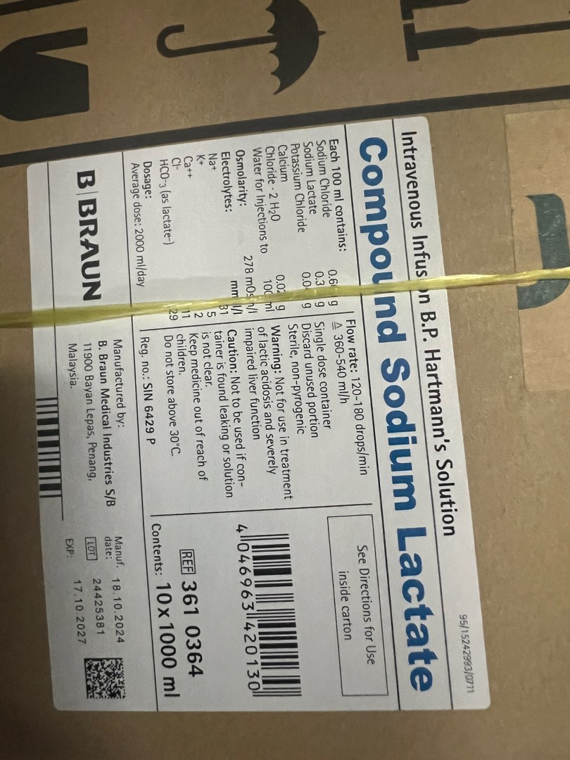 BRAUN COMPOUND SODIUM LACTATE INTRAVENOUS FLUID, Pet Supplies, Health ...