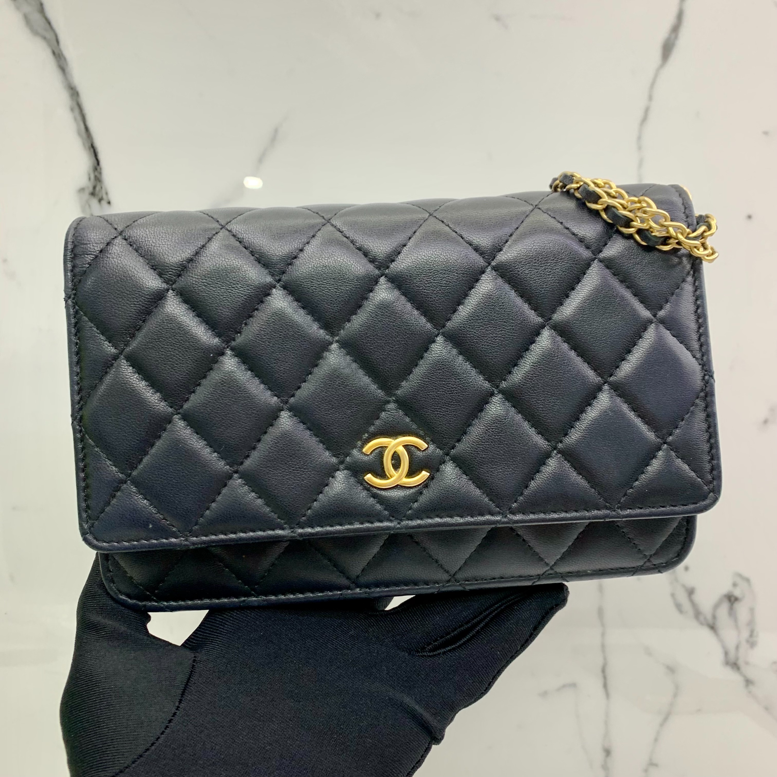 CHANEL AP2923 LAMBSKIN BLACK WALLET ON CHAIN RFID SHOULDER BAG ...