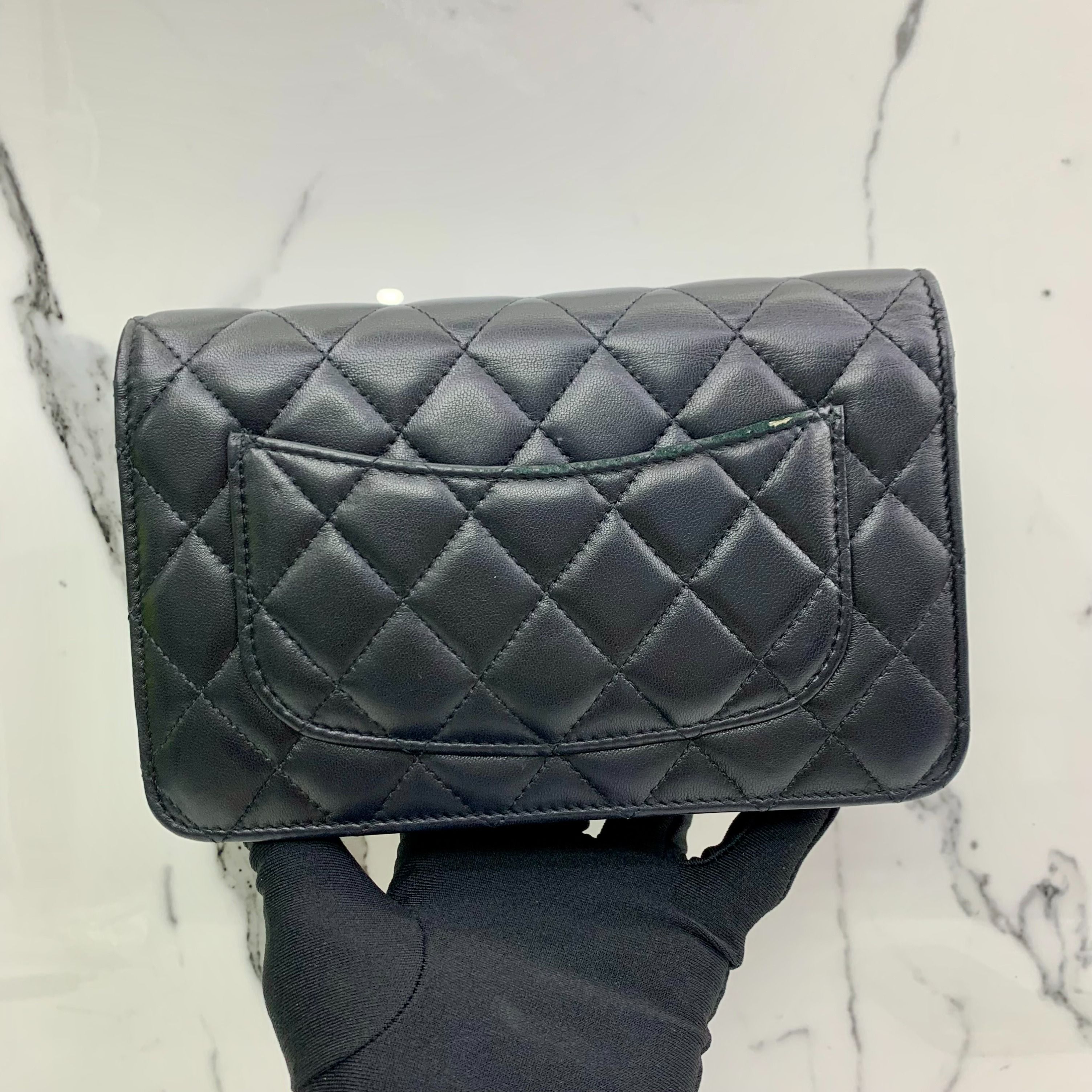 CHANEL AP2923 LAMBSKIN BLACK WALLET ON CHAIN RFID SHOULDER BAG ...