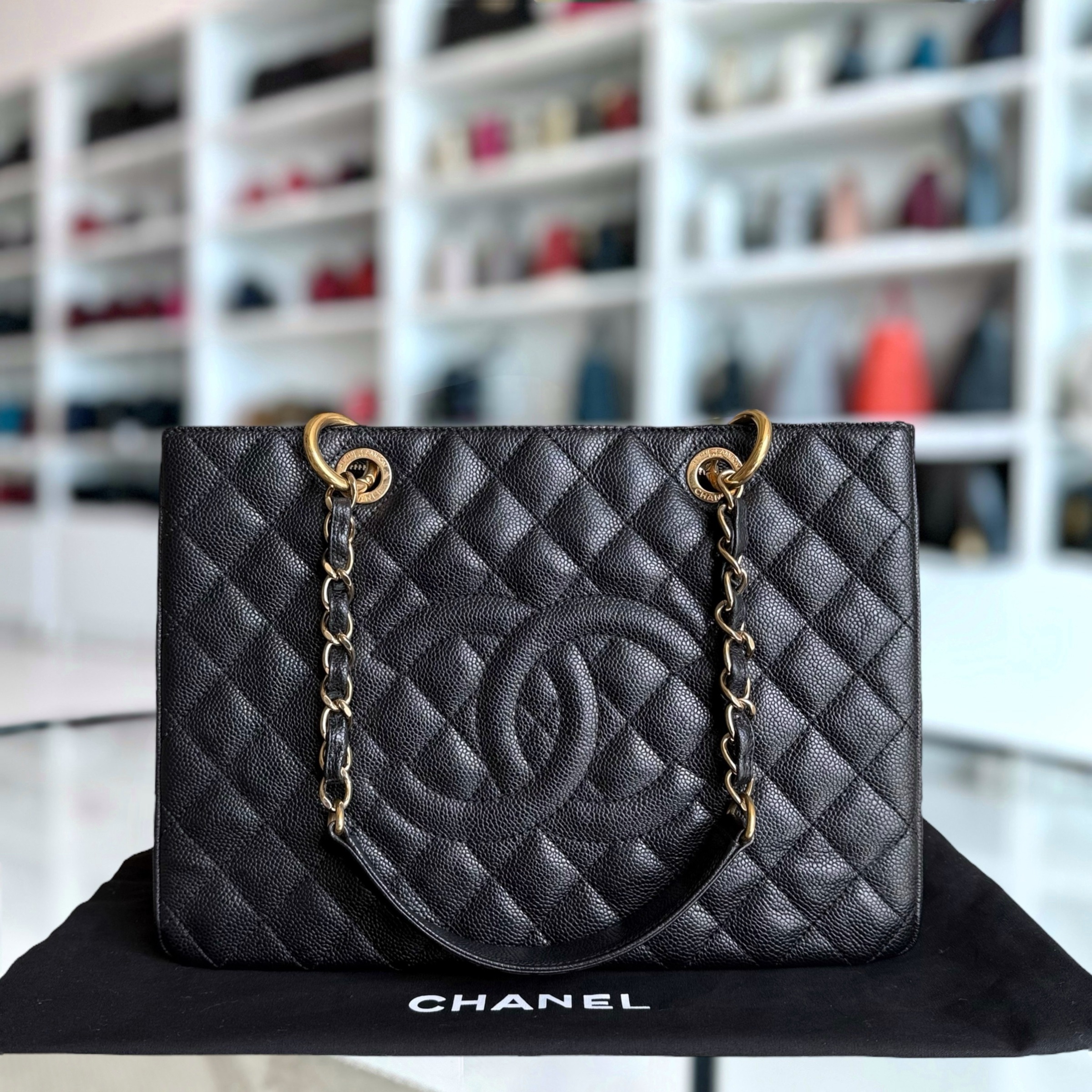 Chanel GST Grand Shopping Tote - Caviar Quilted Black Gold Hardware ...