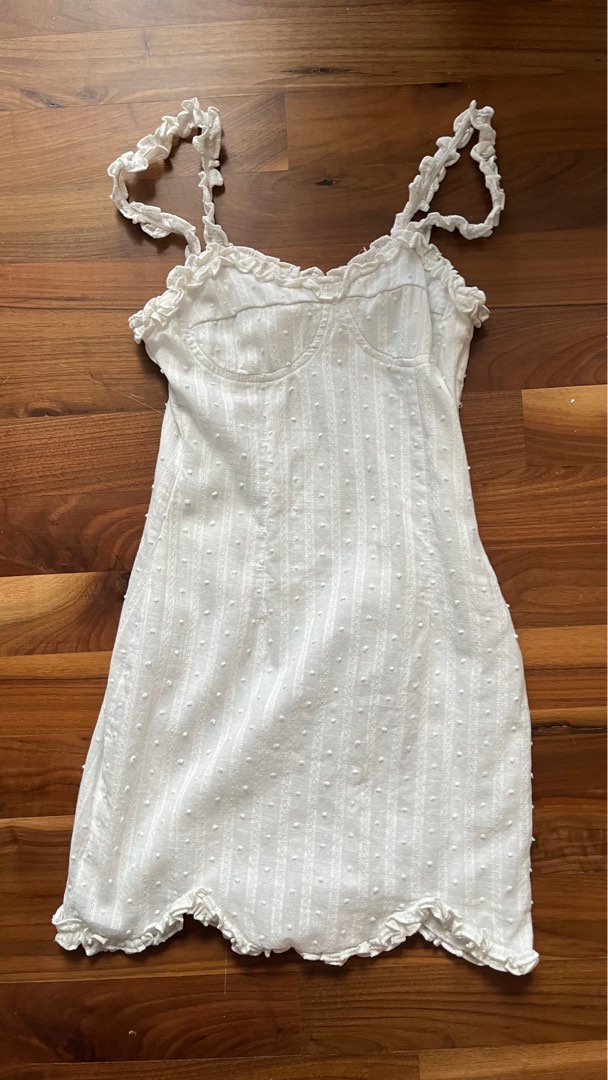 Coquette Frilly Mini White Dress, Women's Fashion, Dresses & Sets ...