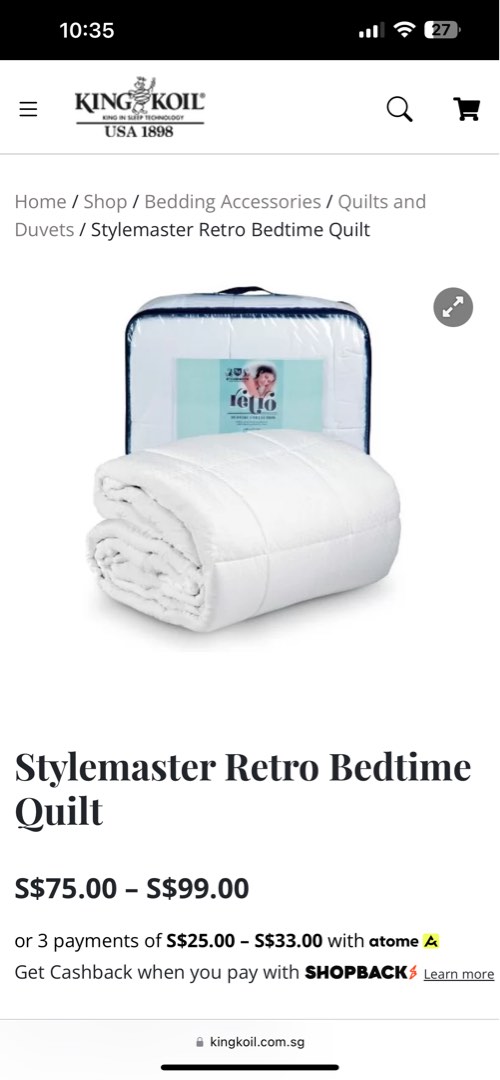 King Koil Stylemaster Retro Bedtime Quilt, Furniture & Home Living ...