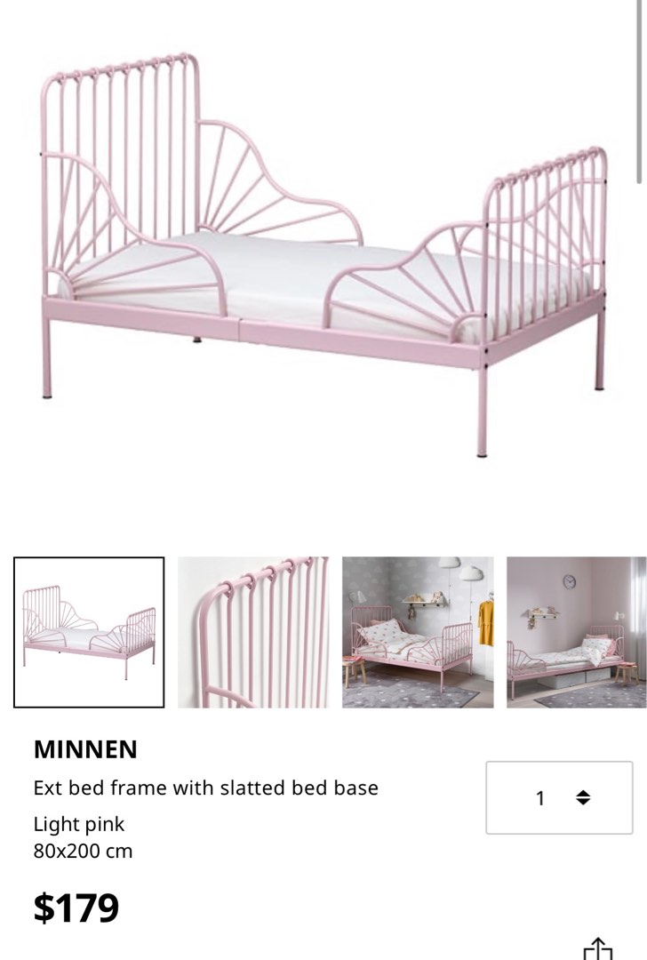 Light Pink Bedframe with slated base, Furniture & Home Living ...