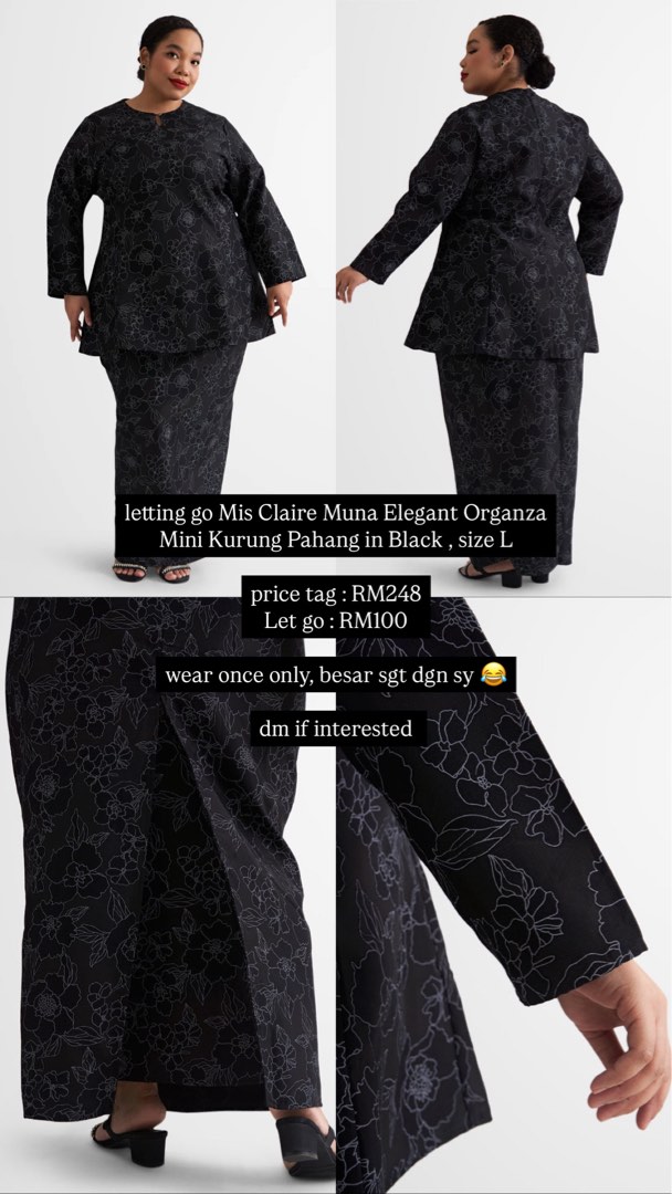 Mis Claire Muna Elegant Organza Mini Kurung Pahang in Black,, Women's ...