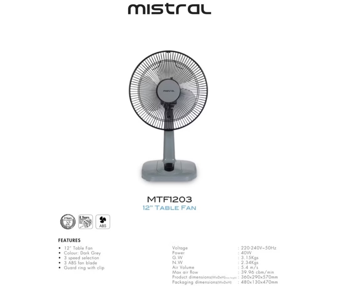 Mistral 12" Table Desk Fan, Furniture & Home Living, Lighting & Fans ...