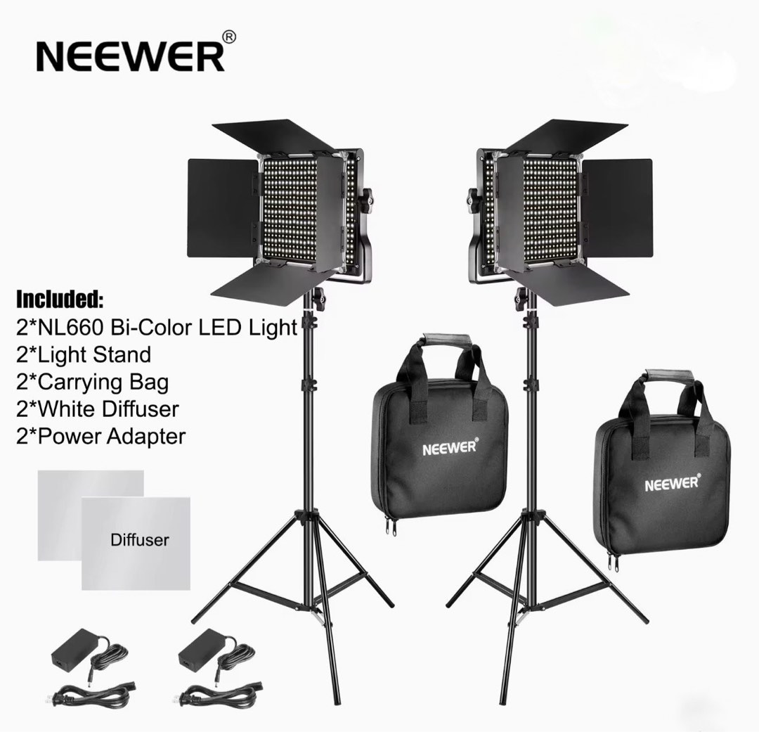 Neewer NL660 Bi-Color LED Video Light With U Bracket & Light Stand ...