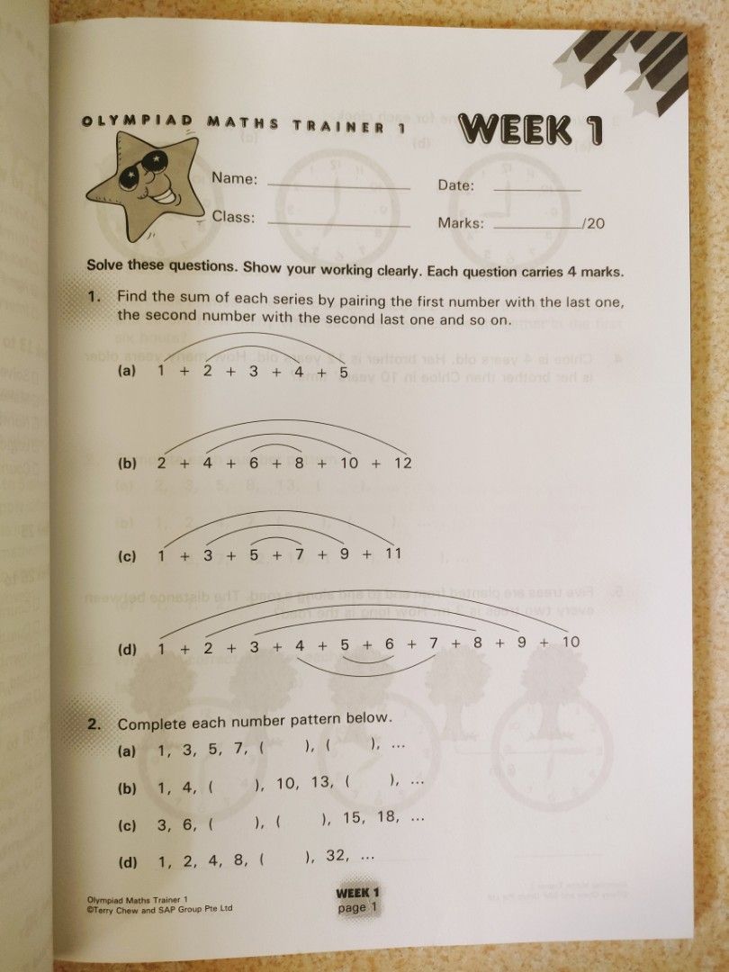 Olympiad Maths Trainer 1 for P1 and P2 with answers, Hobbies & Toys, Books & Magazines ...
