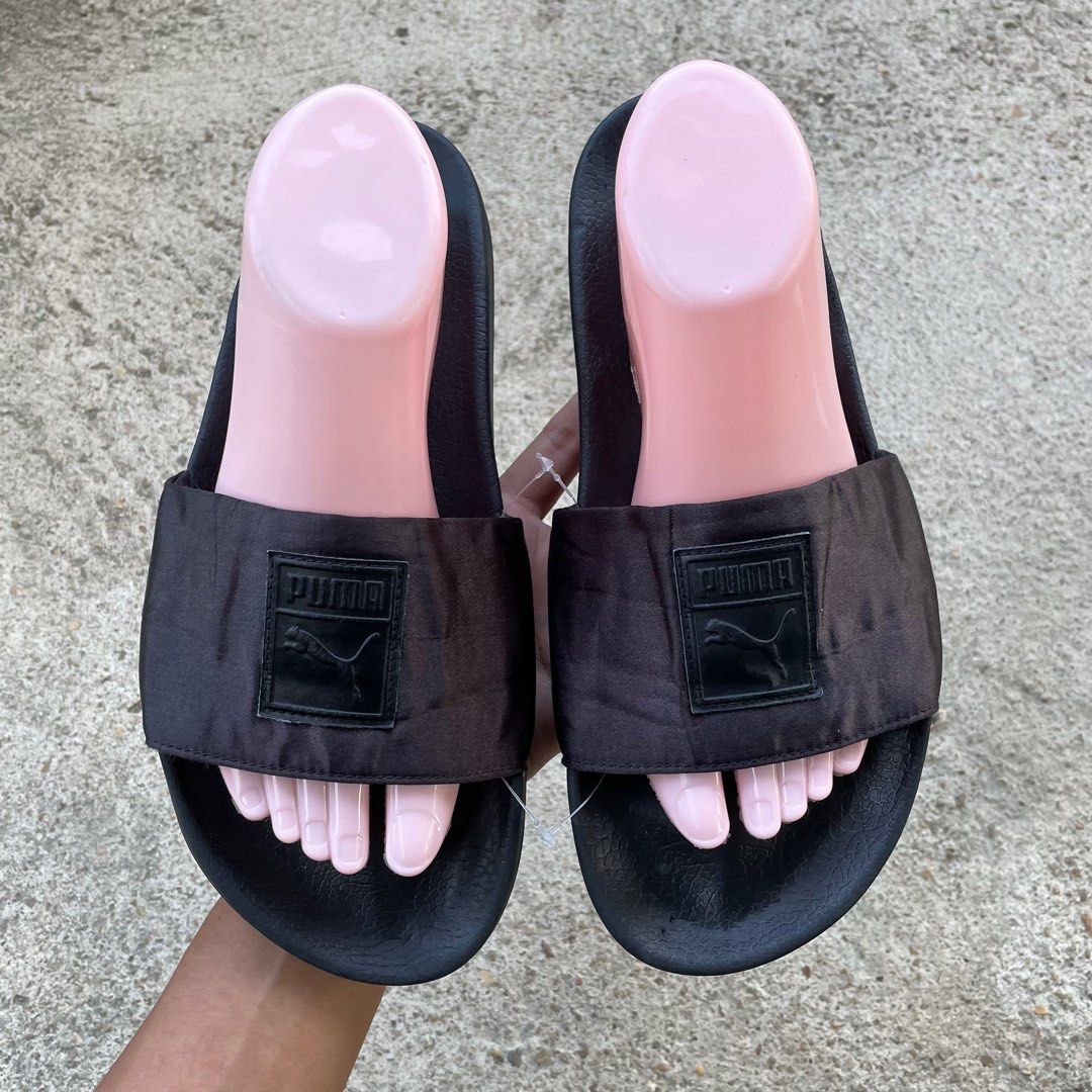 Puma Leadcat Satin Slipper Slides All Black (7UK) 68, Men's Fashion ...