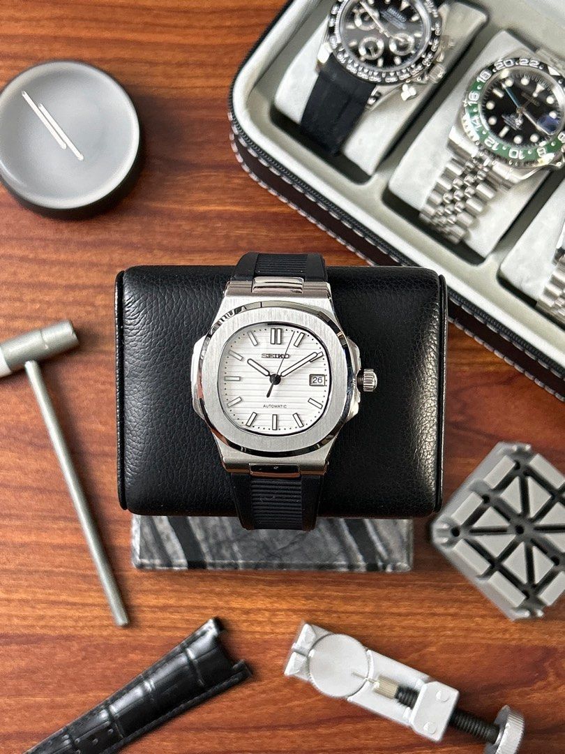 Seiko Mod Naut White In Rubber NH35 Automatic, Barang Mewah, Jam Tangan ...