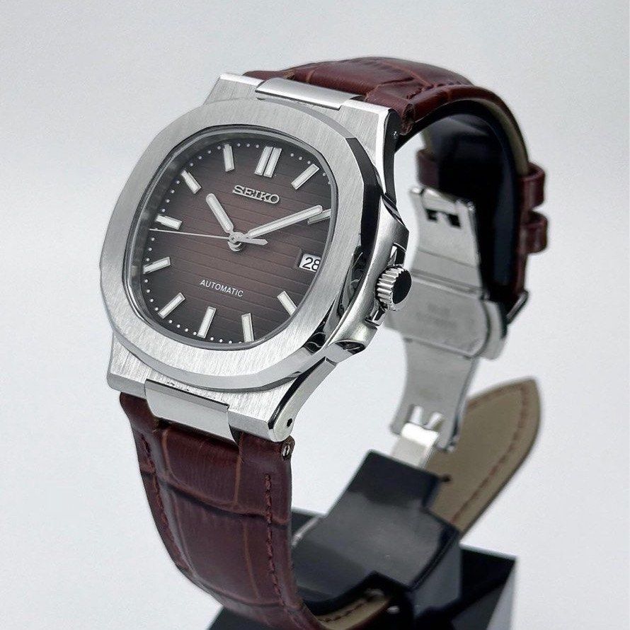 Seiko Naut Brown Leather NH35 Automatic Ready Stock, Fesyen Pria, Jam ...