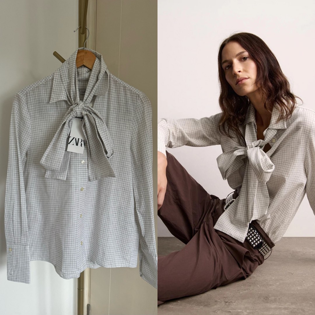 Zara Ribbon Polo, Women's Fashion, Tops, Longsleeves on Carousell