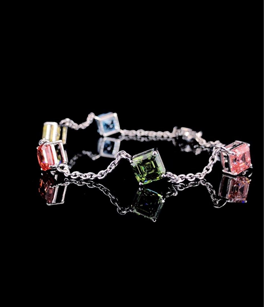 5 CT Multi colour Asher cut Diamond bracket in bazel setting, Women's ...