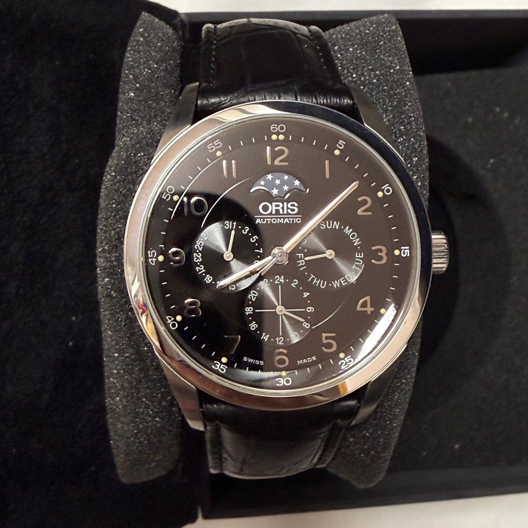 豪利時 Oris Classic XXL 7516 4064 Moonphase Steel Auto Black, 名牌, 手錶 ...