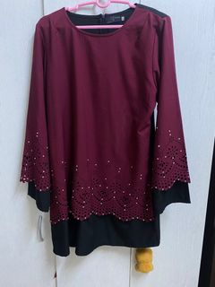 LYC Giselle Kurung Modern Warna Maroon Koleksi Baju Raya 2025, Women's ...