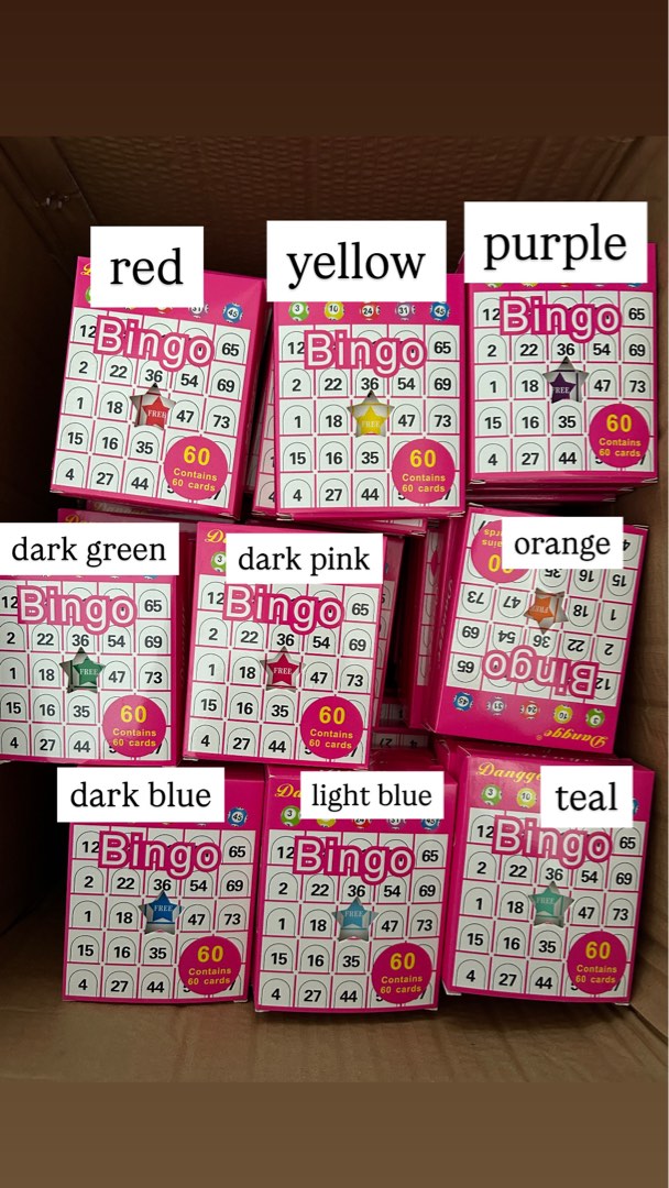 Bingo Cards (box of 60) (can choose colours), Hobbies & Toys, Toys ...