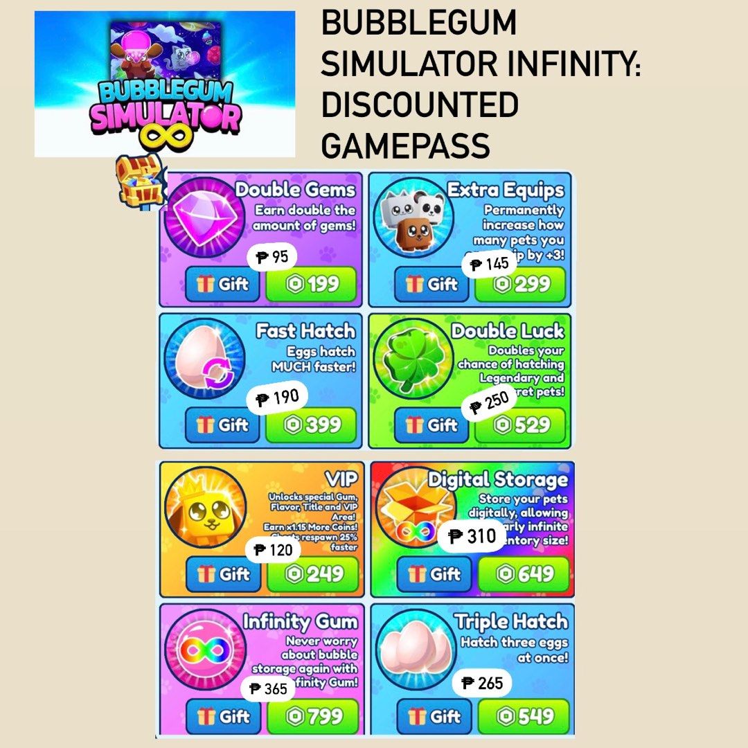 BUBBLEGUM SIMULATOR INFINITE PET PETS GAMEPASS GAMEPASSES GAME ROBLOX ...