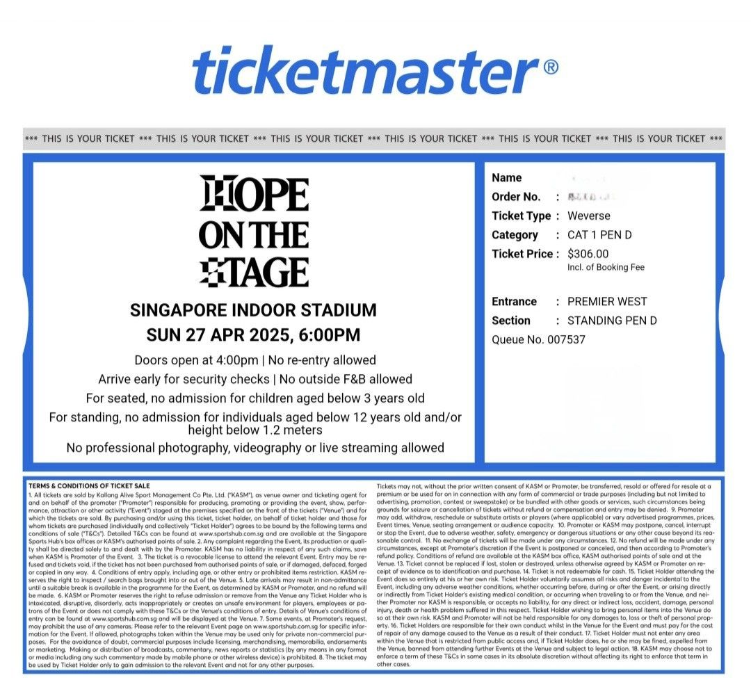 DAY-2, JHOPE LIVE IN SINGAPORE! 27 APR 2025, Tickets & Vouchers, Event ...