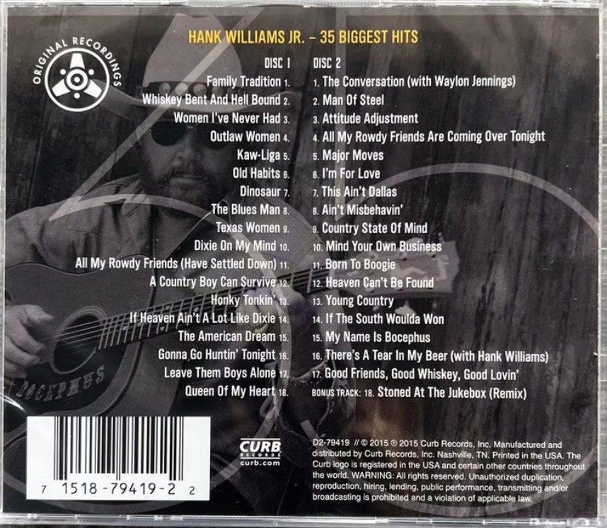 Hank Williams Jr : 35 Biggest Hits Deluxe 2CD Edition, Hobbies & Toys, Music & Media, CDs & DVDs ...