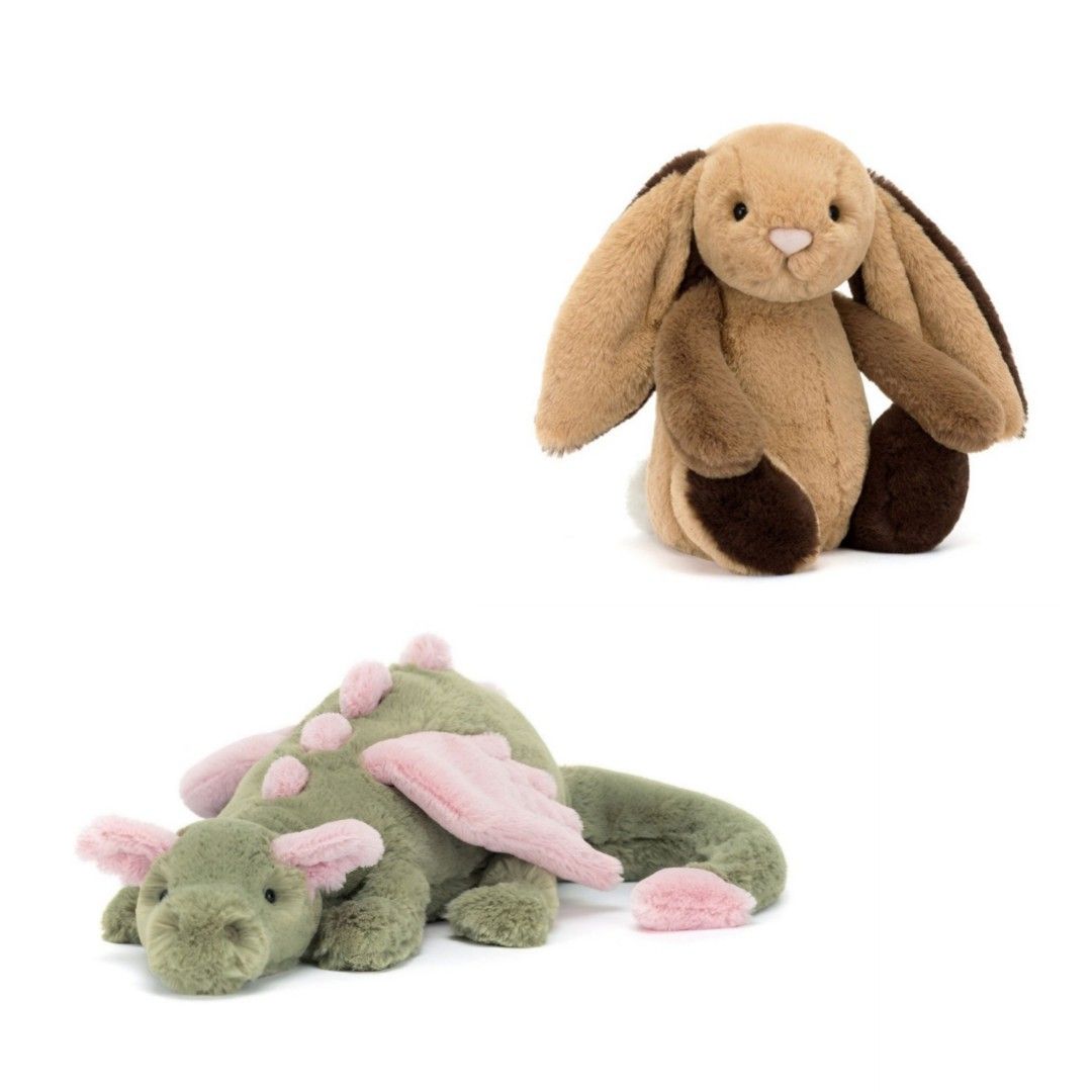 [IN TRANSIT] Jellycat Bashful Patchwork Brown Bunny / Malachy Dragon ...