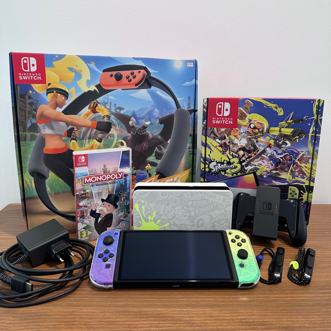 Nintendo Switch OLED (Splatoon 3 Edition) with Ring Fit Adventure and ...