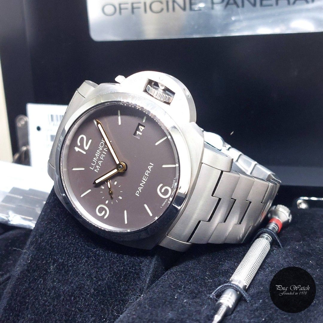 Panerai 44mm Brown Dial 3 Days 1950 Titanio Luminor Marina PAM352 ...