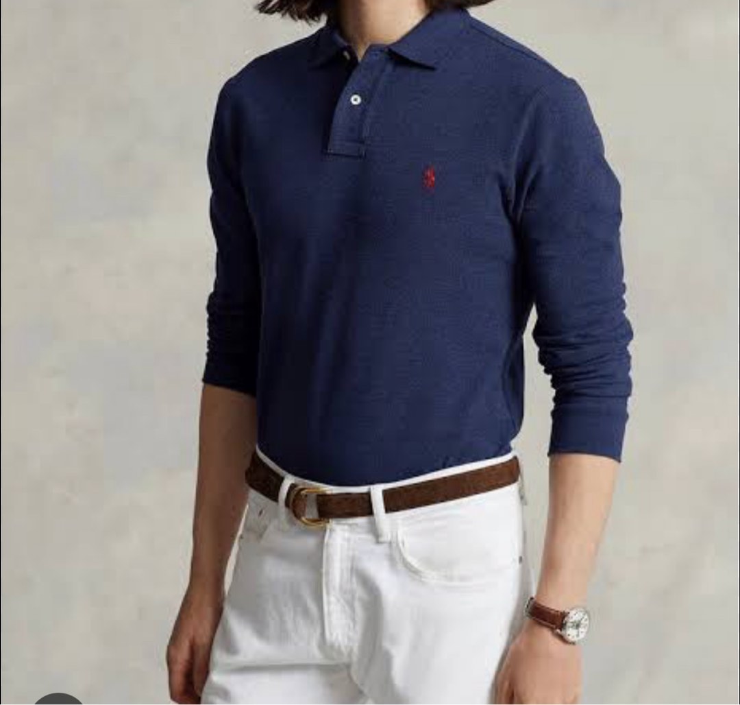 Ralph Lauren Polo Shirt (long sleeve) | Large| Regular Fit | Blue/ Black, Men's Fashion, Tops ...