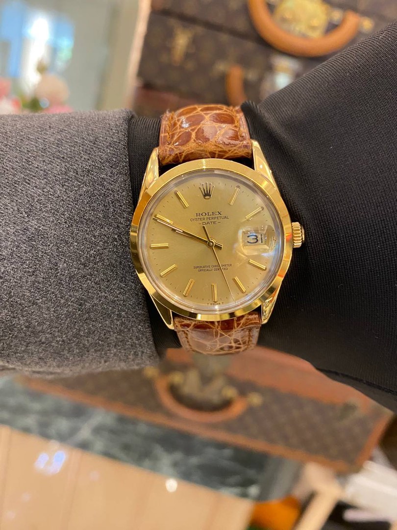 ROLEX OYSTER PERPETUAL DATE REF 15505 GOLD-PLATED 34MM AUTOMATIC WATCH ...