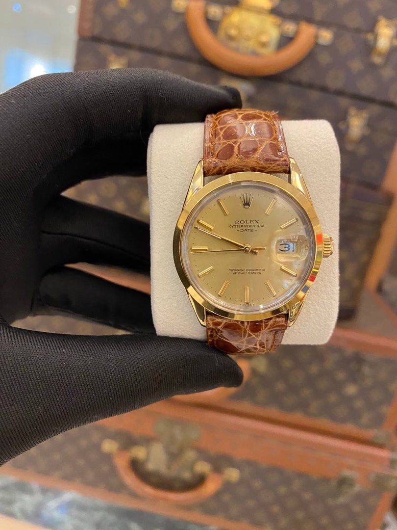 ROLEX OYSTER PERPETUAL DATE REF 15505 GOLD-PLATED 34MM AUTOMATIC WATCH ...